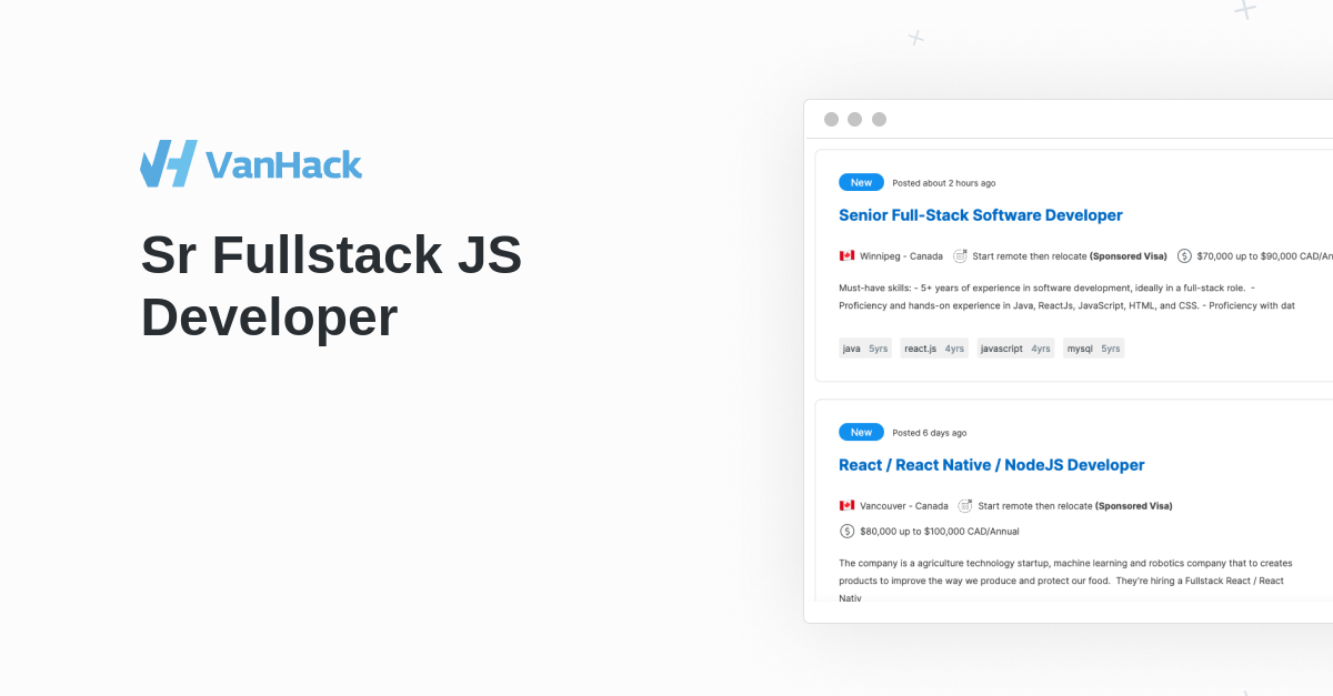 Sr Fullstack JS Developer - VanHack